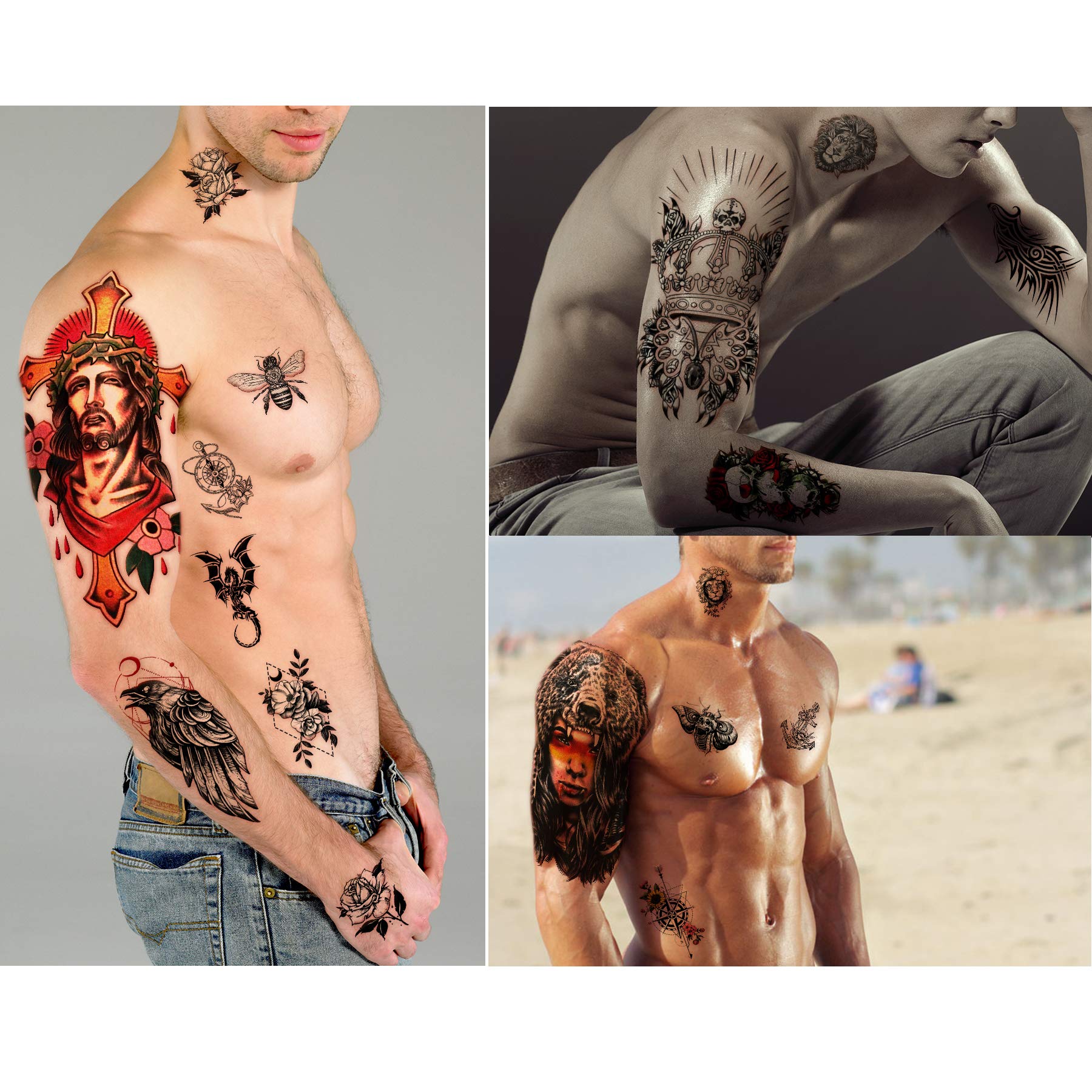 Yazhiji 56 Sheets Temporary Tattoos Stickers 11 Sheets Half Arm Shoulder Tattoos for Men or Women with 45 Sheets Tiny Fake Tattoo