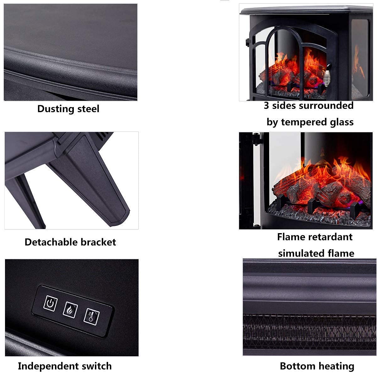 ROLTIN Electric Fire with Surround Mantelpiece Lights with Remote-Controlled Old Electric Fireplace Heater with Wood-Burned Led Light