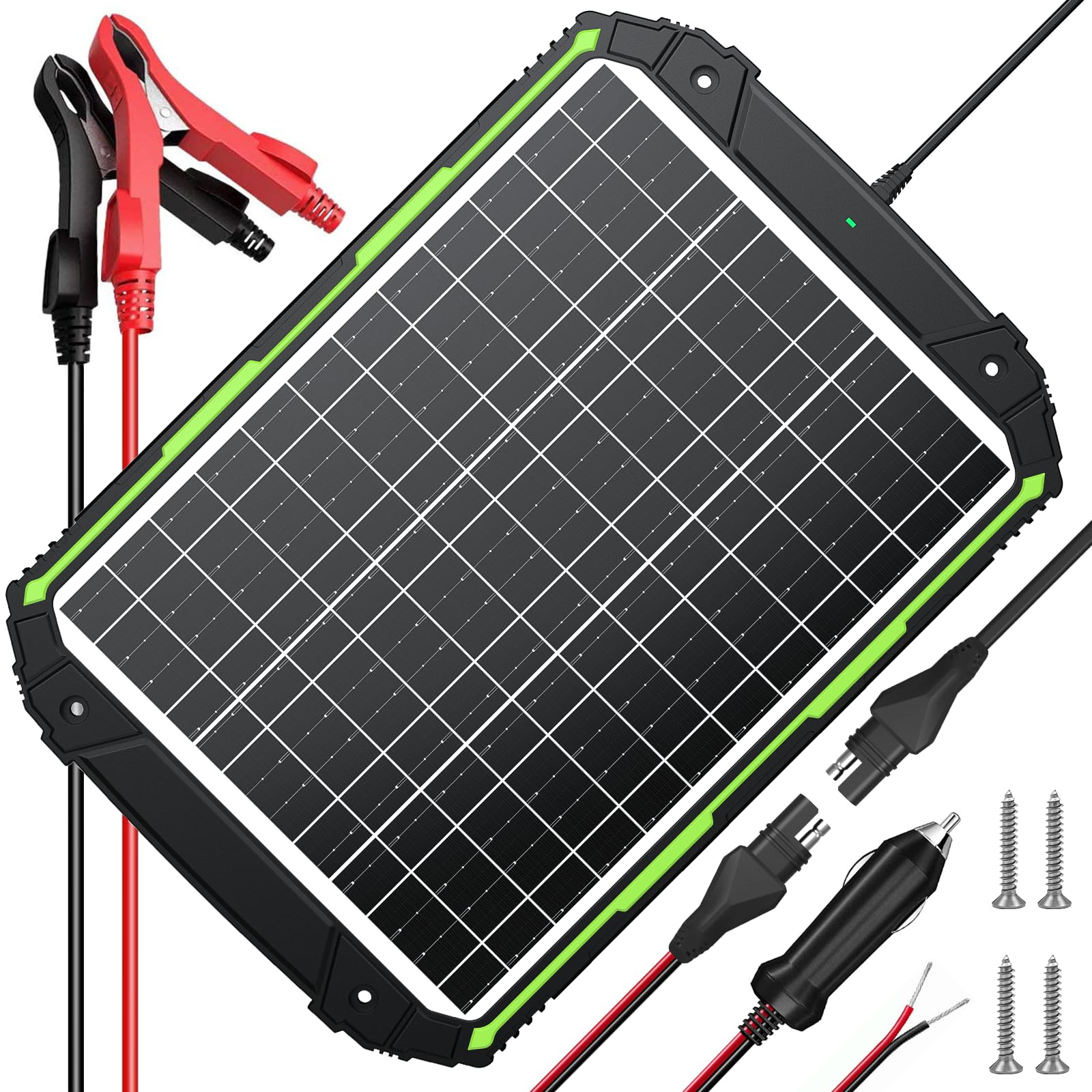 Sun Energise Waterproof 12V 20W Solar Battery Charger Pro - Built-in MPPT Charge Controller + 3-Stages Charging - 20 Watts Solar Panel Trickle Charger with Adjustable Mount Brackets + SAE Cable Kits