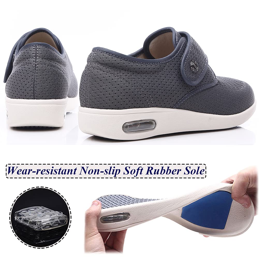 W&LESVAGO Women's Wide Width Diabetic Elderly Shoes Mesh Breathable Walking Sneakers Non-Slip Lightweight Adjustable Easy On and Off Strap for Swollen Feet(9#,Grey)