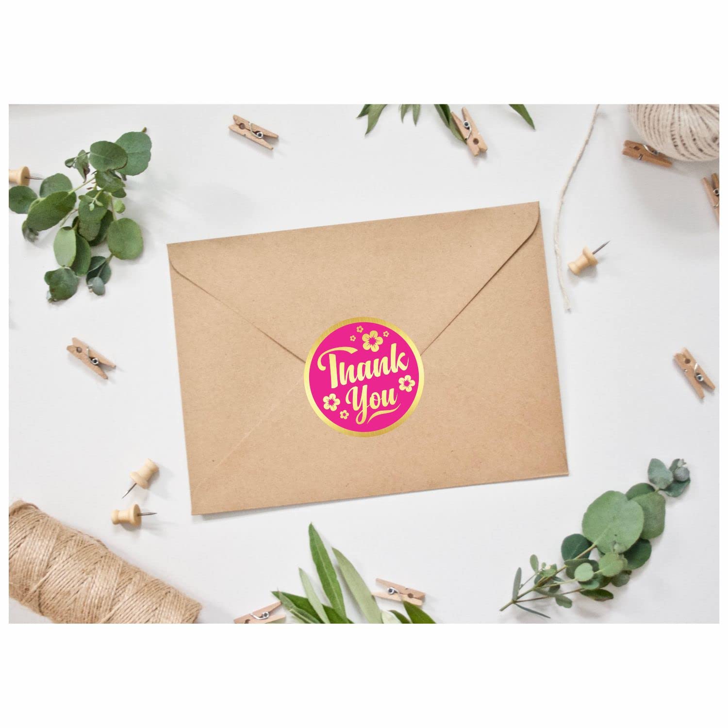Thank You Stickers Seals Labels (Pack of 120) 2" Large Round Gold Foil Stamping for Cards Gift Envelopes Boxes - Magenta
