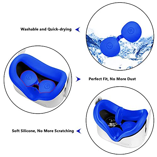 TOMSIN Touch Controller Grip Cover with Silicone Face Cover, Protective Lens Cover, Silicone Handle Strap for Oculus Quest 2, Sweatproof Lightproof Anti-Throw Accessories Set (Blue)