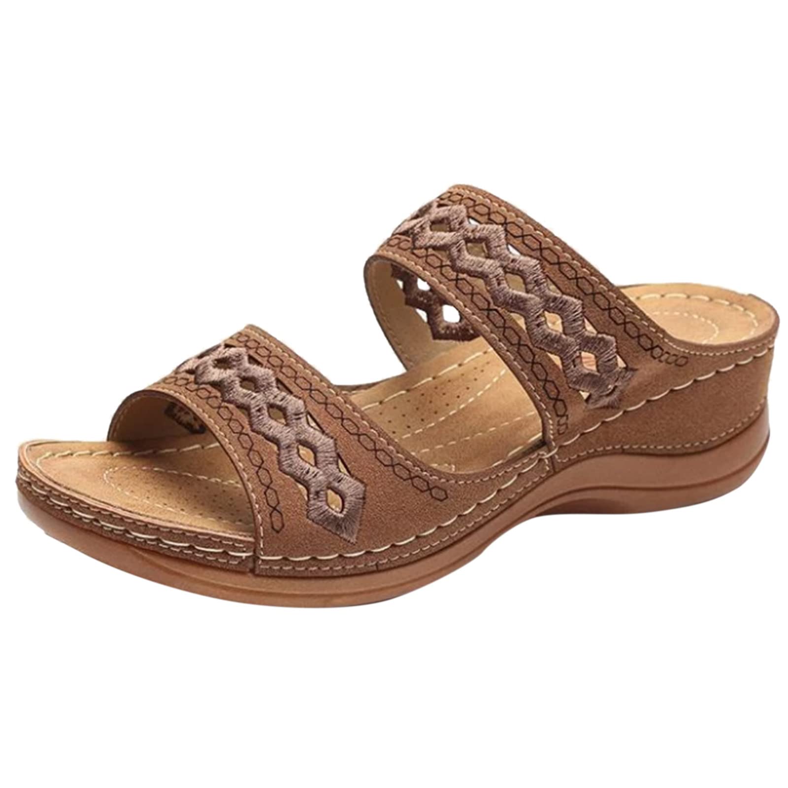 Wide Width Flip Flops Womens Orthopedic Sandals with Arch Support Shoes Size 7.5 Sneaker Sandals for Women Size 13 Womens Heels Support Shoes for Women Womens Sandal Heels (K-A-Brown, 7)
