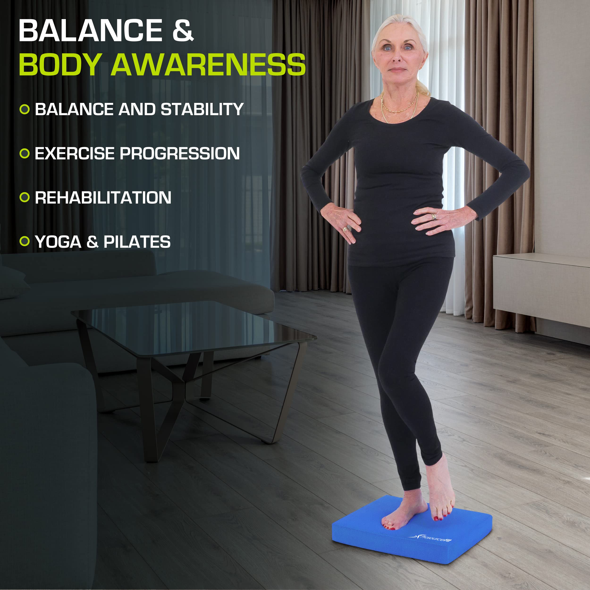 ProsourceFit Exercise Balance Pad β Non-Slip Cushioned Foam Mat & Knee Pad for Fitness and Stability Training, Yoga, Physical Therapy 15.5βx12.75β