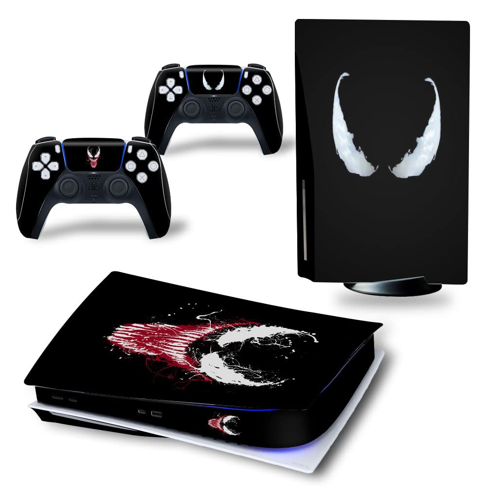 TeKX Compatible with PS5 Skin Console and Skin Controller Set, Skin Wrap Decal Disk Edition, Venom Decal Kit (Disk Edition)