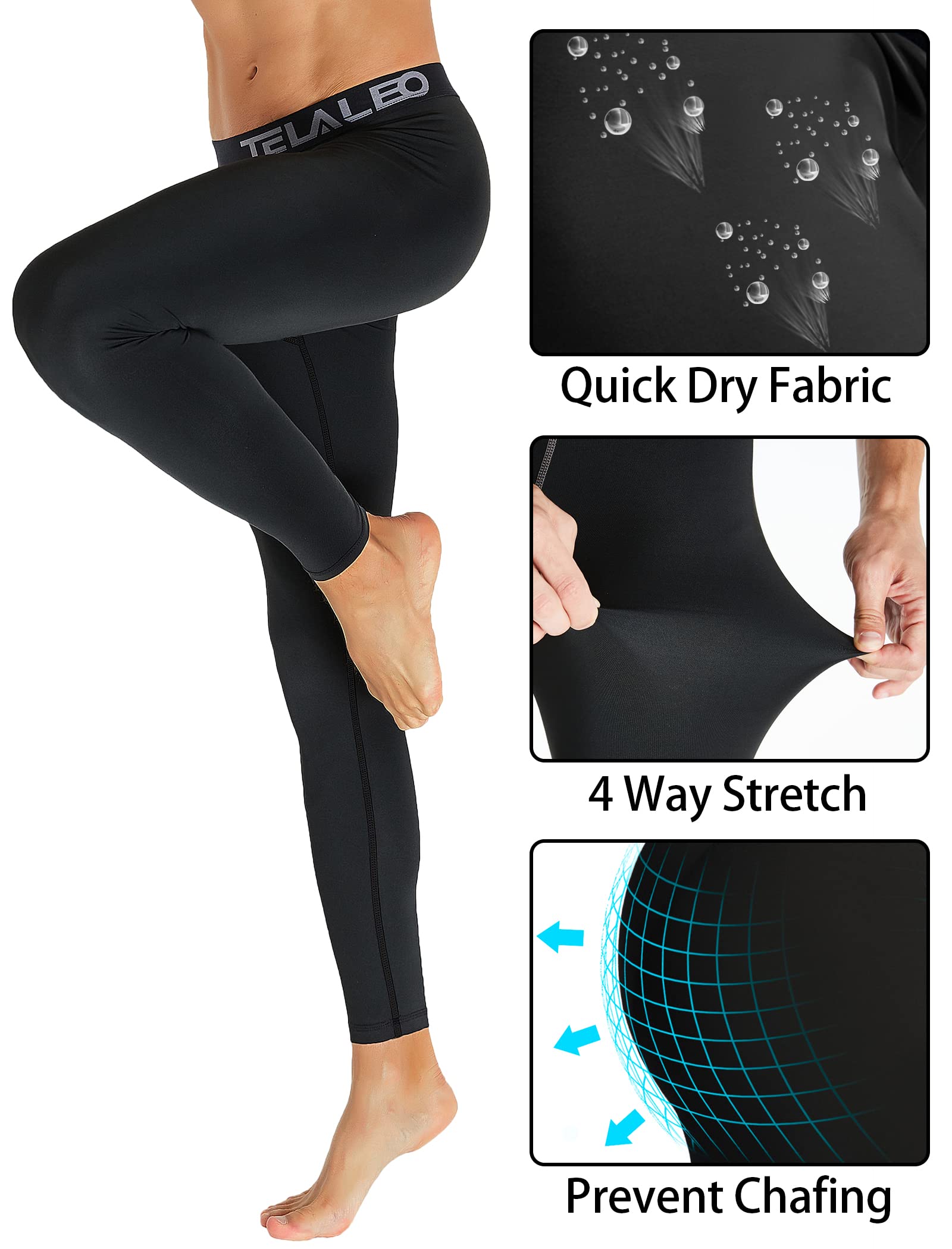 TELALEO 4 Pack Men's Compression Pants Leggings Sports Tights Performance Athletic Baselayer Workout Running M