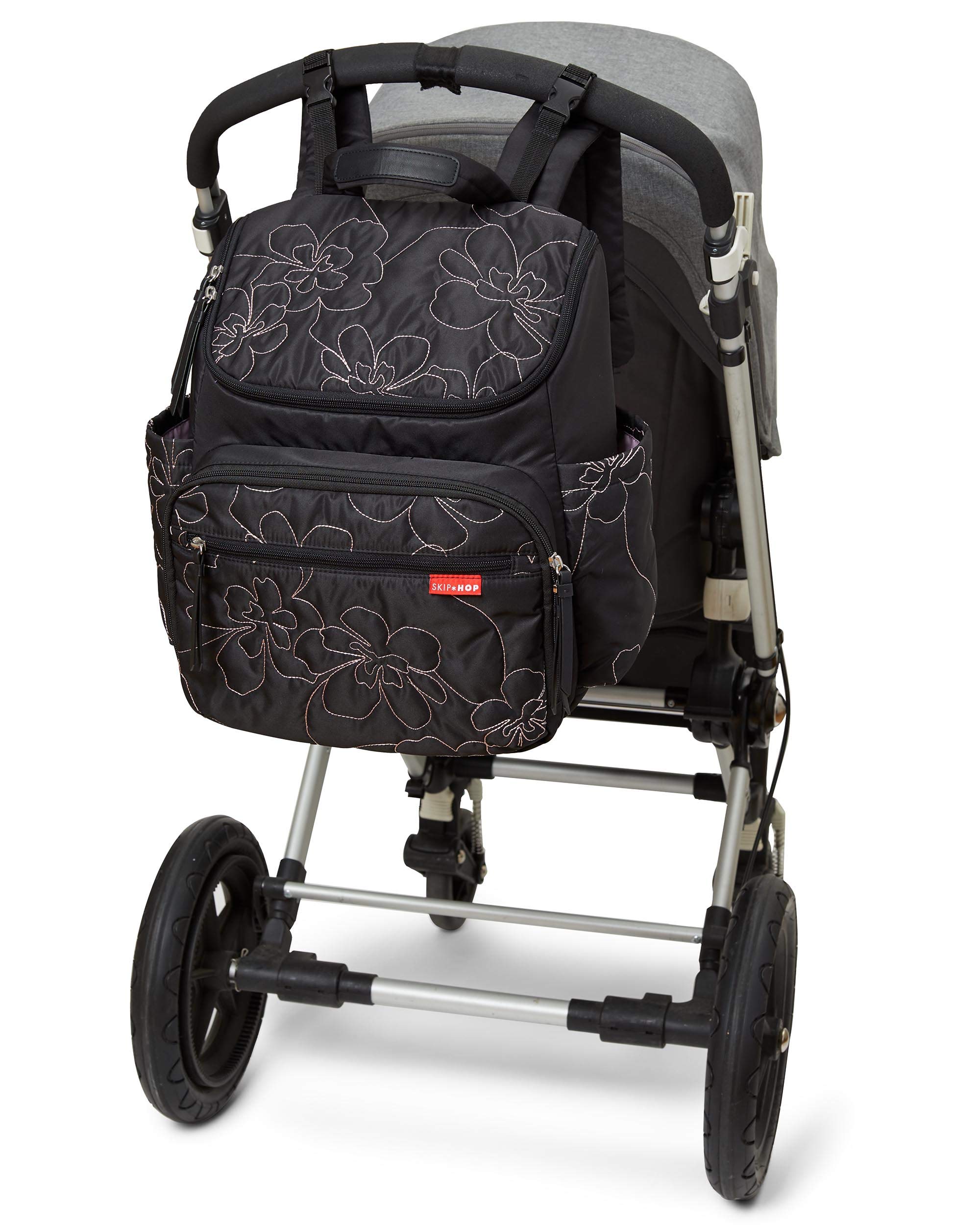 Skip Hop Diaper Bag Backpack: Forma, Multi-Function Baby Travel Bag with Changing Pad & Stroller Attachment, Black Floral