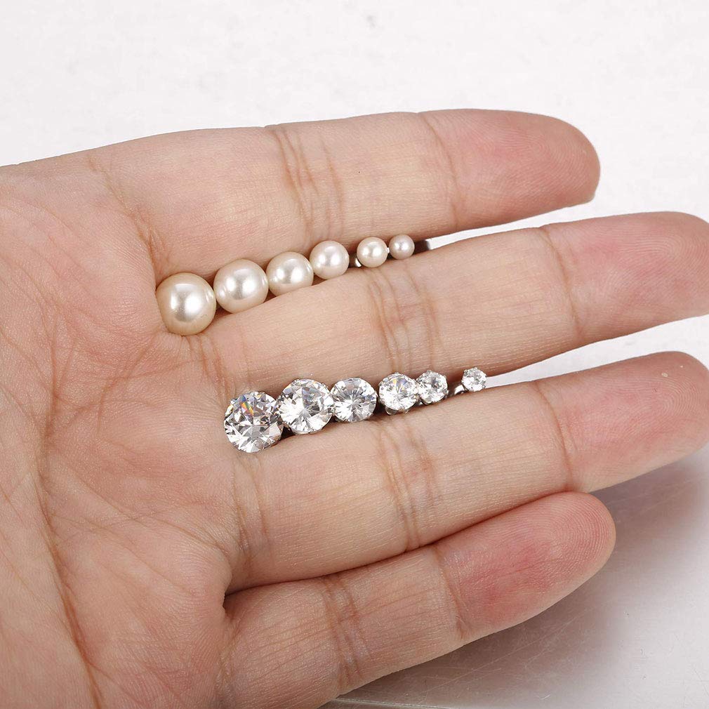 Spiritlele 18 Pairs Assorted 3-8mm Stud Earrings Set, CZ Stud Earrings, Ball Stud Earrings, Pearl Stud Earrings for Women