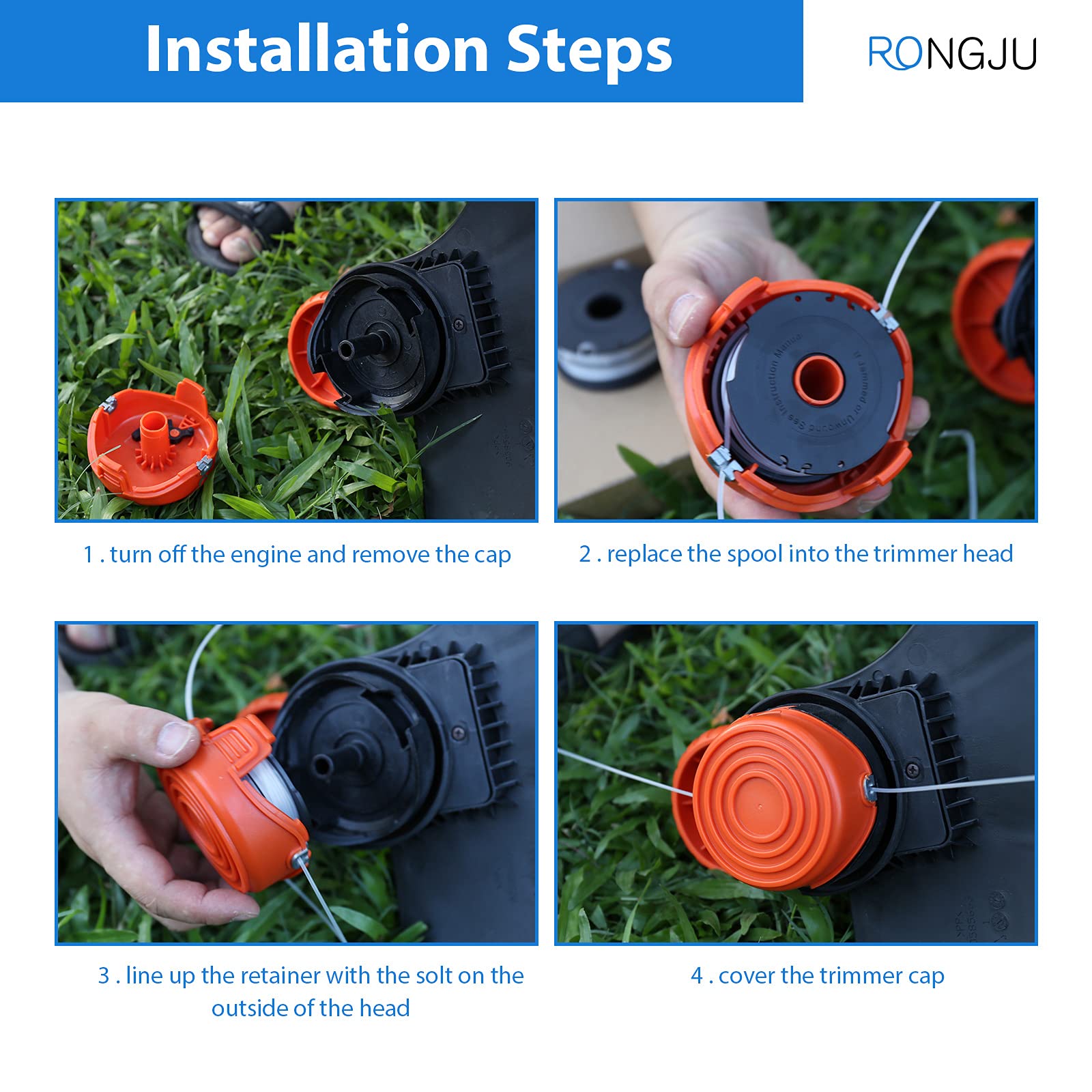RONGJU 6 Pack Weed Eater Replacement Spools for Black and Decker GH3000 GH3000R LST540 LST540B String Trimmer Spool SF-080 SF-080-BKP with 20ft 0.080" Trimmer line