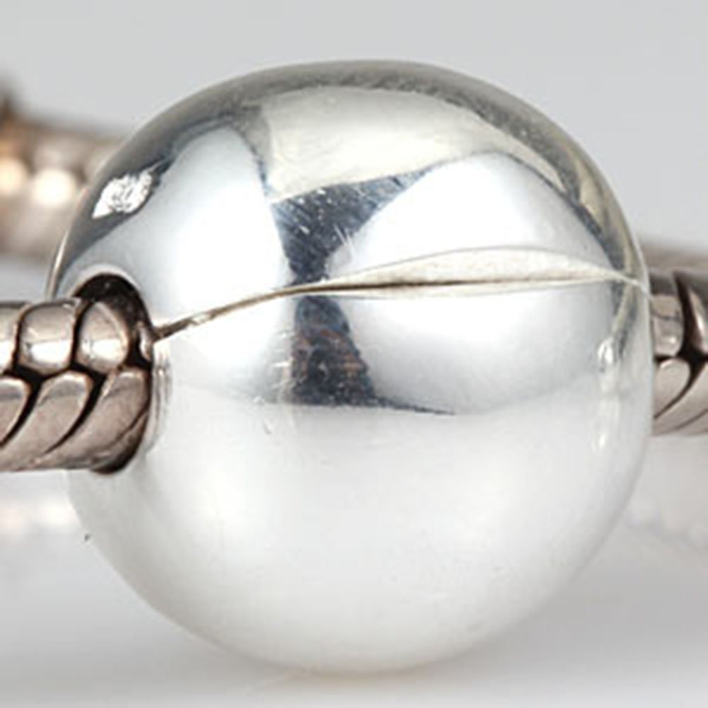 Round Stopper Charm 925 Sterling Silver Clip Charm Lock Stopper Charm Spacer Charm for Pandora Charms Bracelet (Silver)