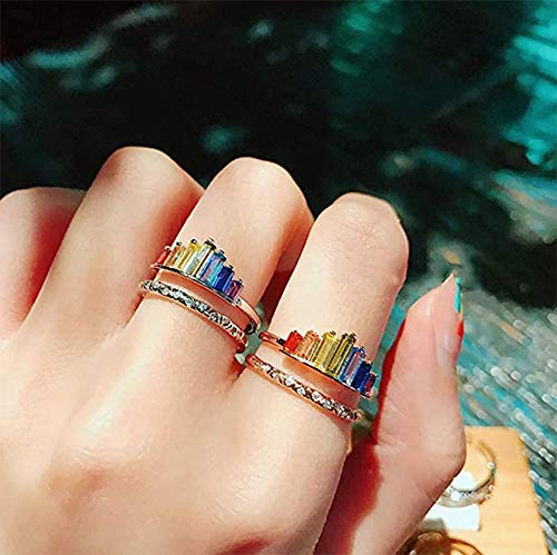 SPKAGY Rainbow Ring, Adjustable Ring, Gift Ring for Daughter and Mother, Geometric ring, Wedding Ring, Anniversary Ring