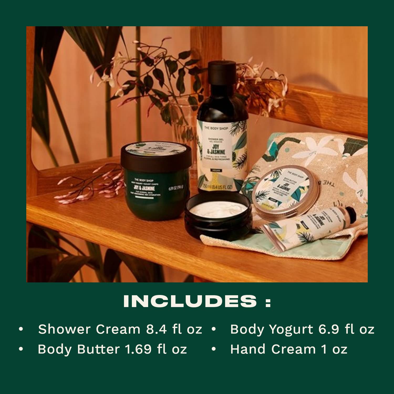 The Body Shop Joy & Jasmine Essentials Gift Set, Festive & Floral Skincare Treats, Vegan, 4 Count
