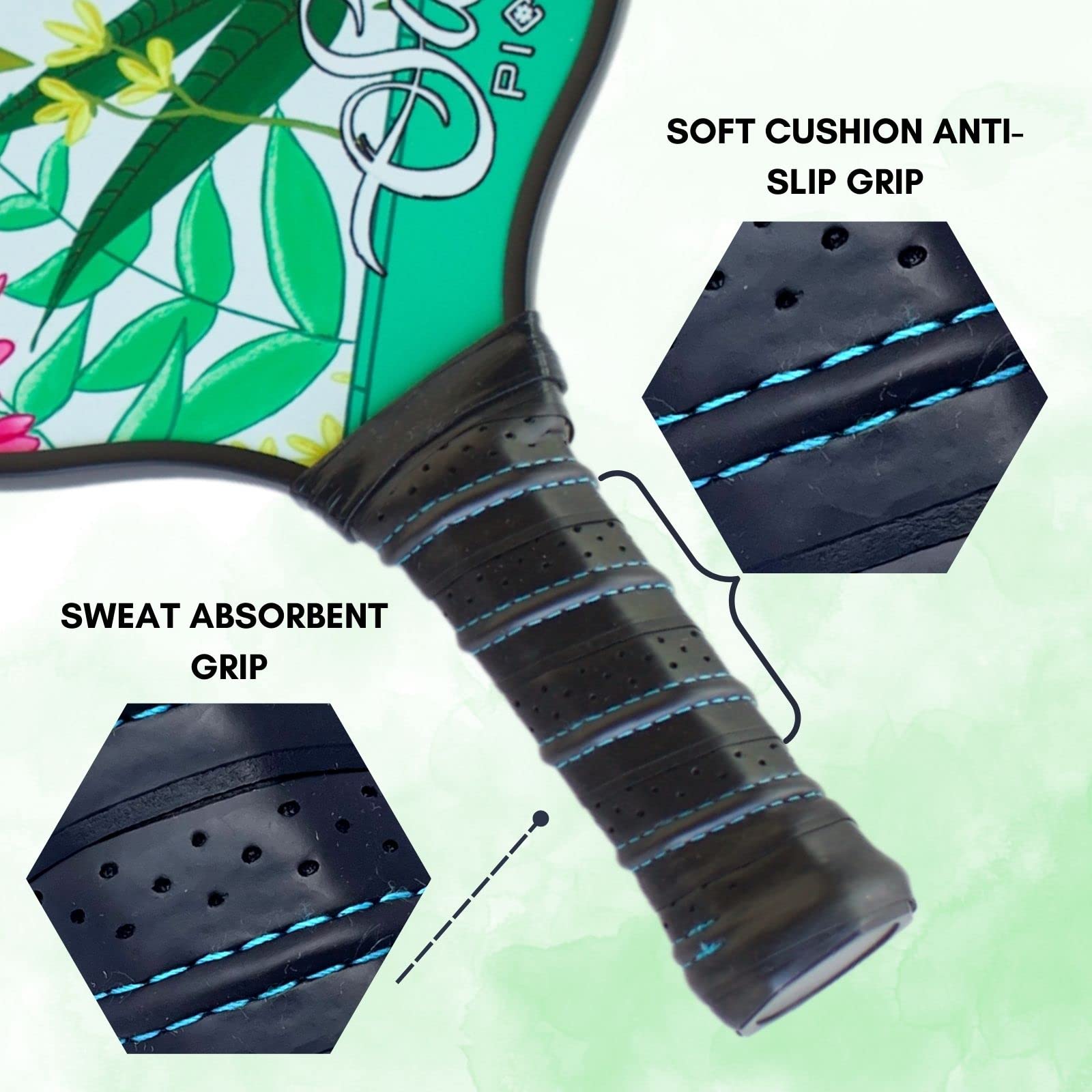 Sweet Pickle Tropical Paradise Pickleball Paddle, Composite Honeycomb Core, Carbon Graphite, Soft Grip, Indoor Outdoor Lightweight Stylish Design Pickleball Racket with Raquet Paddle Cover