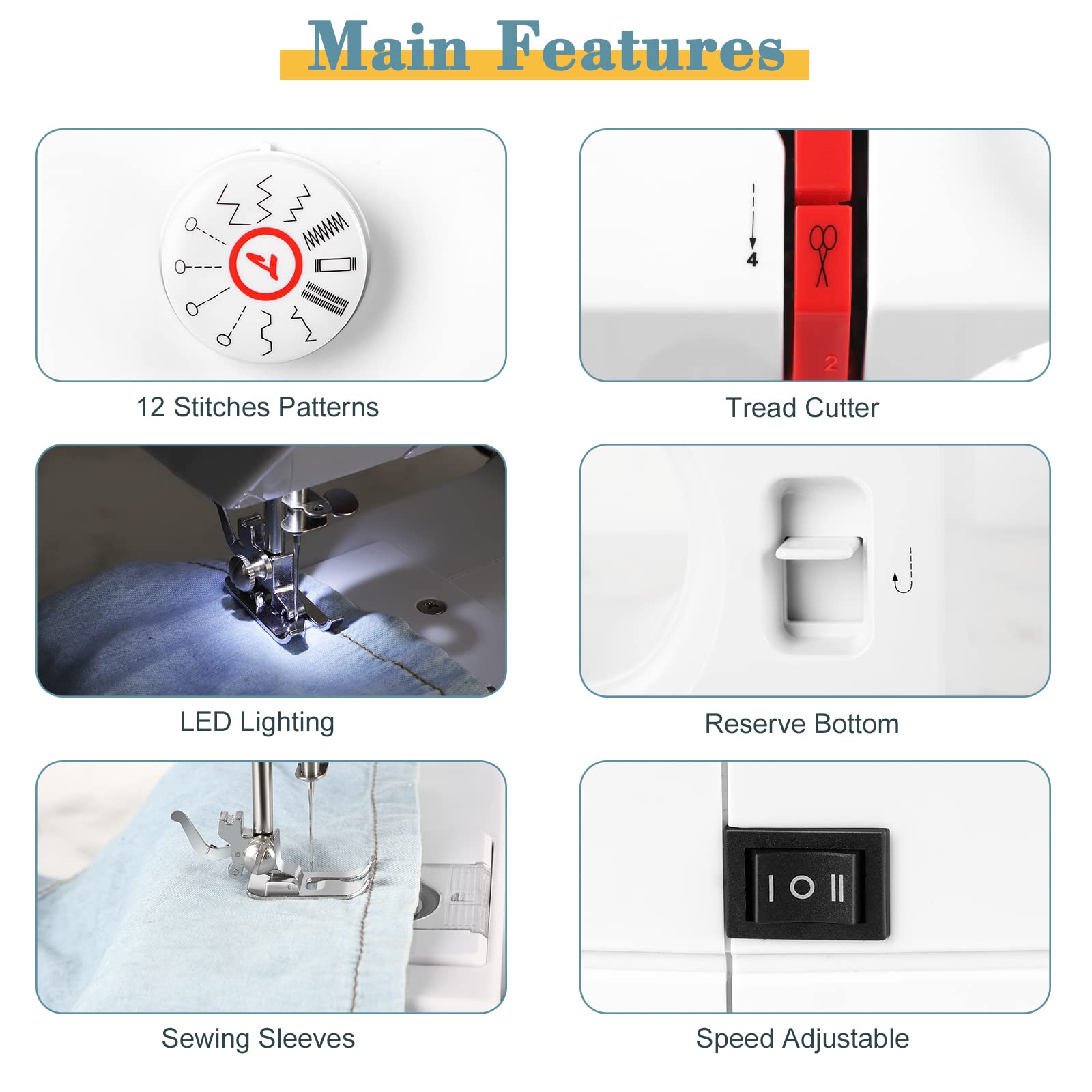 Sewing Machine for Beginners Mini Portable Sewing Machine with 12 Built-In Stitches Heavy Duty Handheld Electric Sewing Machine for Kids, Adjustable Speed & Great for Beginners, Grey