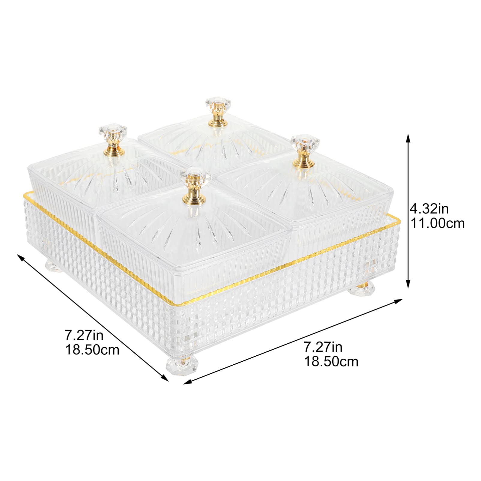 Zerodeko Serving Bowls 1 Set Divided Serving Dishes Snack Tray with Lid Appetizer Platter Food Storage Container with 4 Compartment for Home Party Transparent Decorative Tray