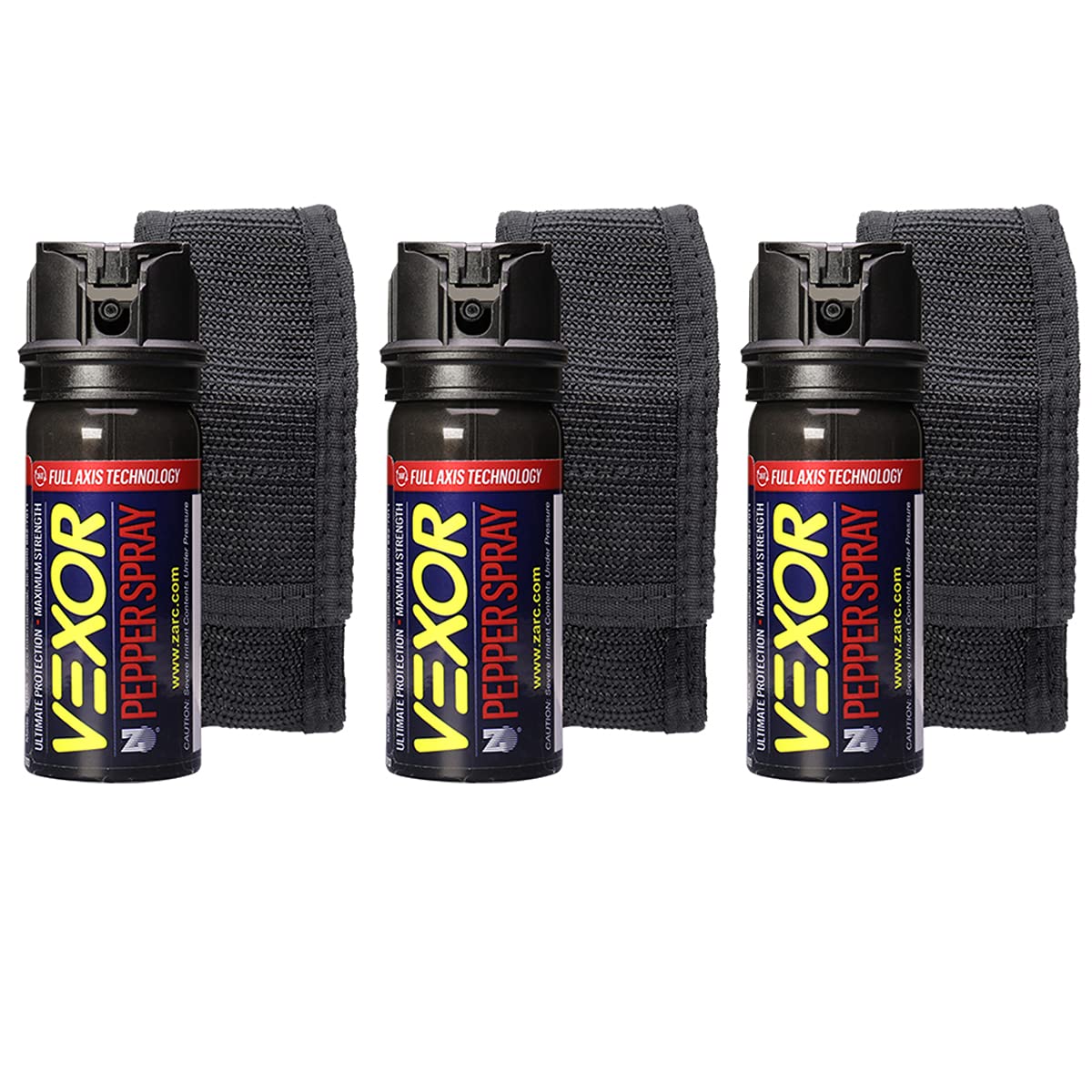 Vexor Pepper Spray w/Holster for self defense - 3 Pack, Maximum Police Strength, 20-foot range, Full Axis (360°) capability, Flip Top safety for Quick and Accurate Aim, Protection for Women and Men
