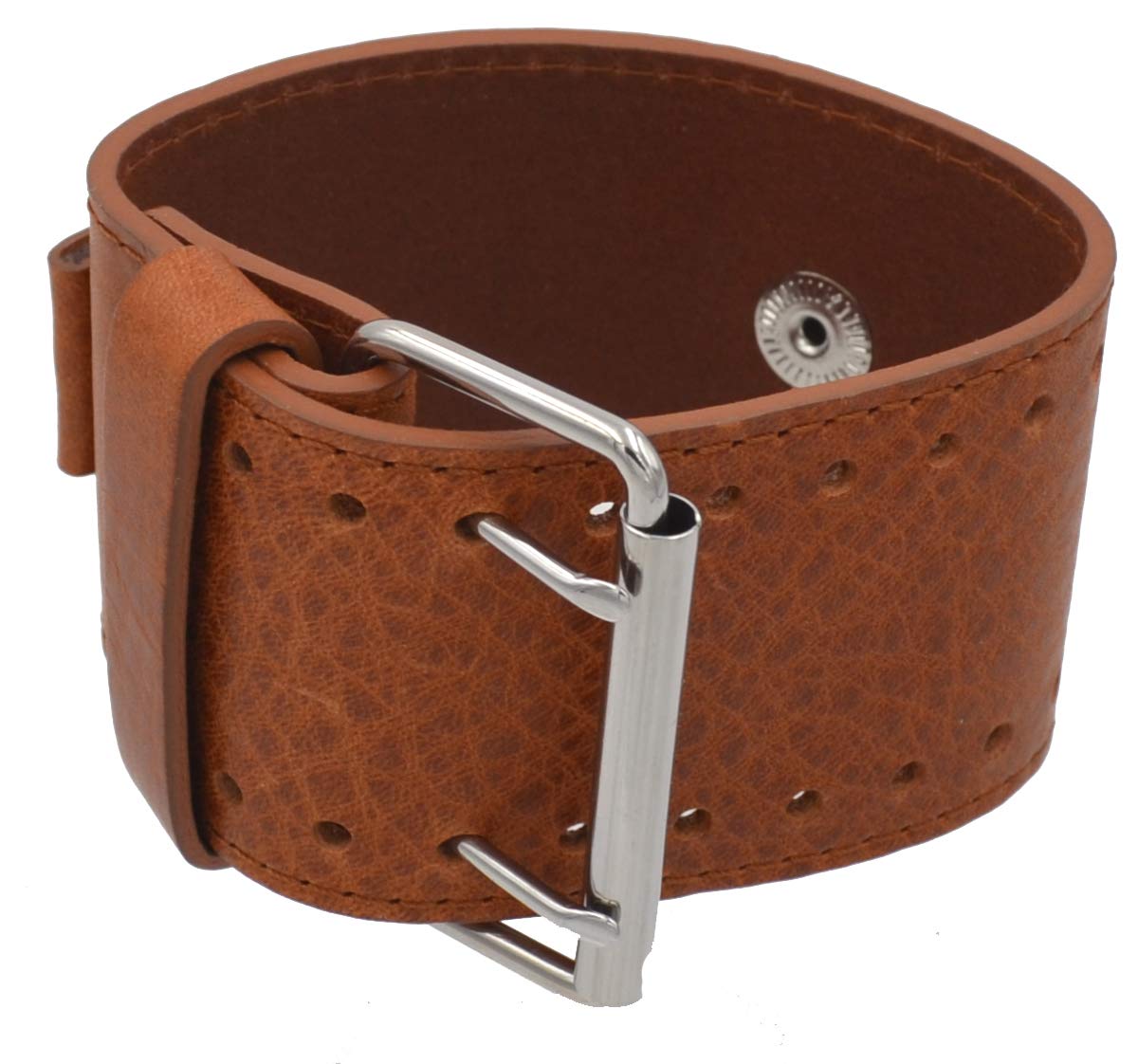 Rev Big Guy Italian Design 22mm Lug Width Wide Oily Cowhide Brown Leather Strap Cuff Watch Band BG-5