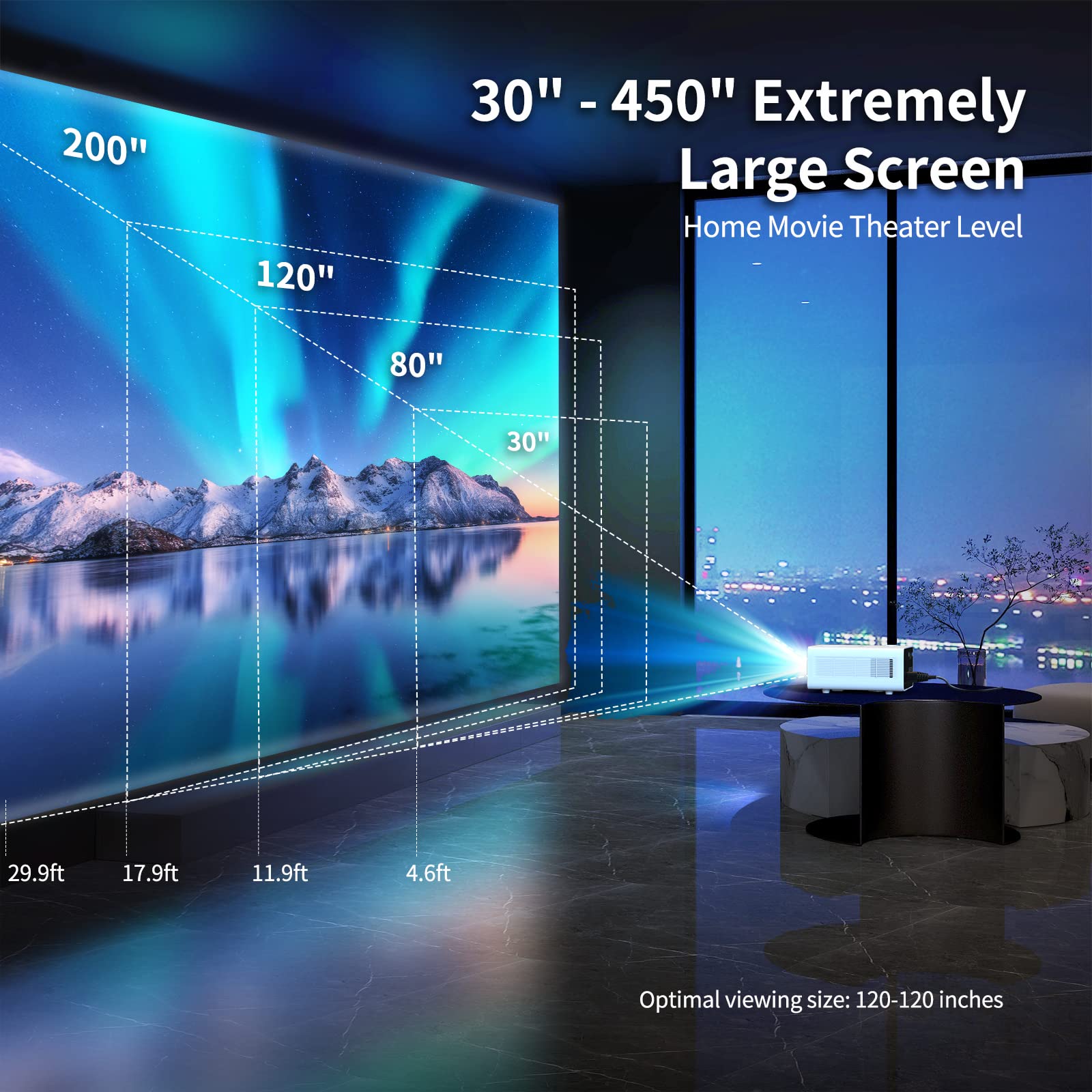 WEWATCH Native 1080P 5G Projector, LED 15,000LM, WiFi Wireless, 230" Large Screen, ±50° Four point keystone correction, Home Outdoor Portable Projector, Compatible with HDMI, TV Stick,AV,USB