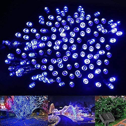 Solar String Lights 105ft 300 LED 8 Modes Solar Powered Led String Lights Waterproof Decorative String Lights for Patio, Garden, Home, Wedding, Party, Xmas(Blue)
