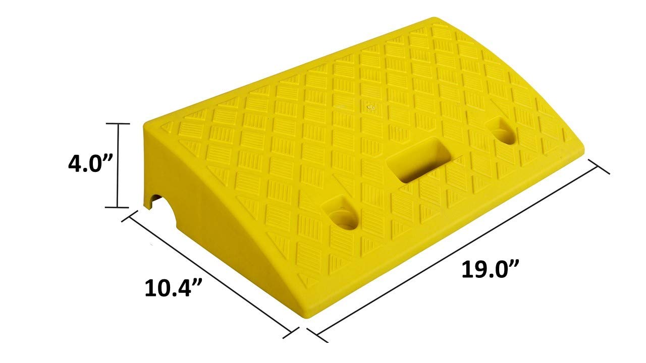 Sonic Bee Portable Plastic Curb Ramp 2 PC - Heavy Duty Lightweight Threshold Ramp for Driveway, Sidewalk, Loading Dock, Garage, Motorcycle, Car, Truck, Wheelchair Mobility - 4 Mounting Bolts Included