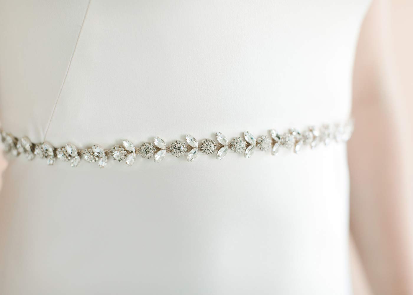 SWEETV Crystal Flower Wedding Belt Rhinestone Headband Sash Belt for Bride Bridesmaid Flower-Girl, Silver