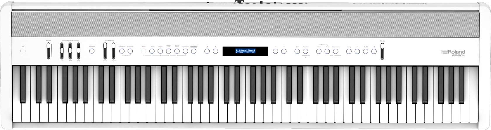 Roland FP-60X 88-Key Digital Piano - White Bundle with Adjustable Stand, Bench, Deluxe Sustain Pedal, Instructional DVD, Online Piano Lessons, and Austin Bazaar Polishing Cloth - White