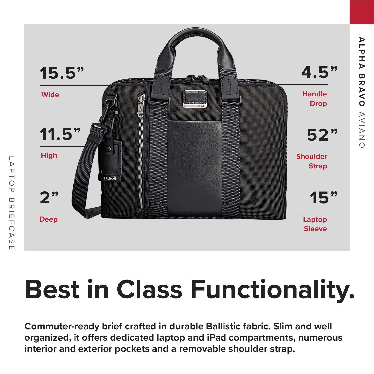 TUMI - Alpha Bravo Aviano Laptop Slim Brief Briefcase - 15 Inch Computer Bag for Men and Women - Black