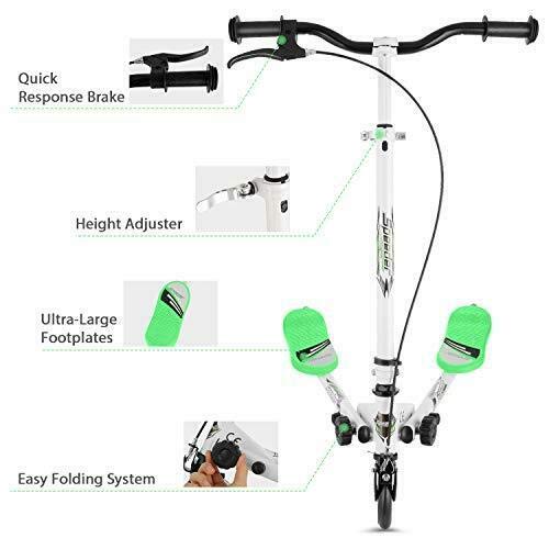 Wiggle Scooter for Kids, 3 Wheels Foldable Swing Scooter Push Drifting with Adjustable & Wiggle Scooter for Boys and Girls Ages 3-10 (Green)