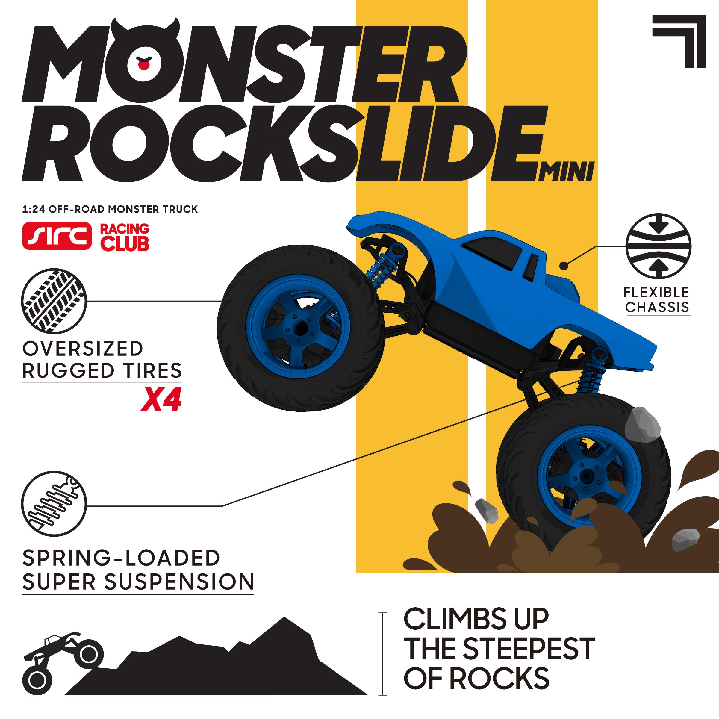 Sharper Image Remote Control Mini Monster Rockslide Truck, 1:24 Scale, 27 MHz, Blue