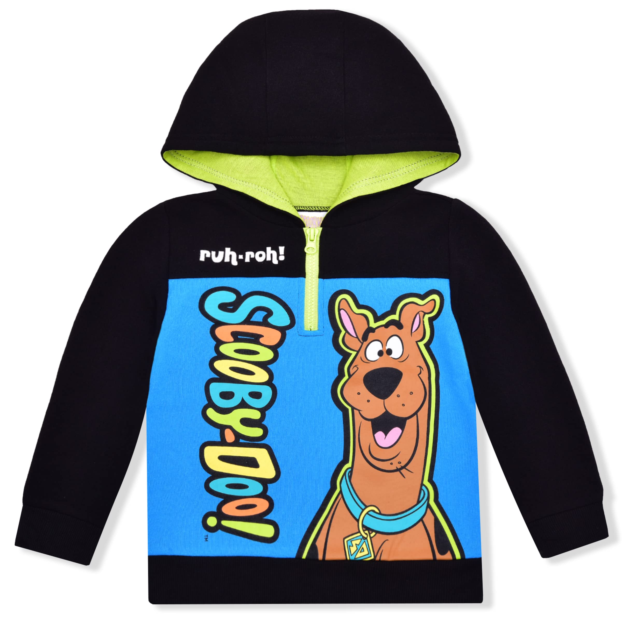 WARNER BROS Scooby Doo Boys Half Zip Up Hoodie for Toddler and Little Kids - Black/Lime Green