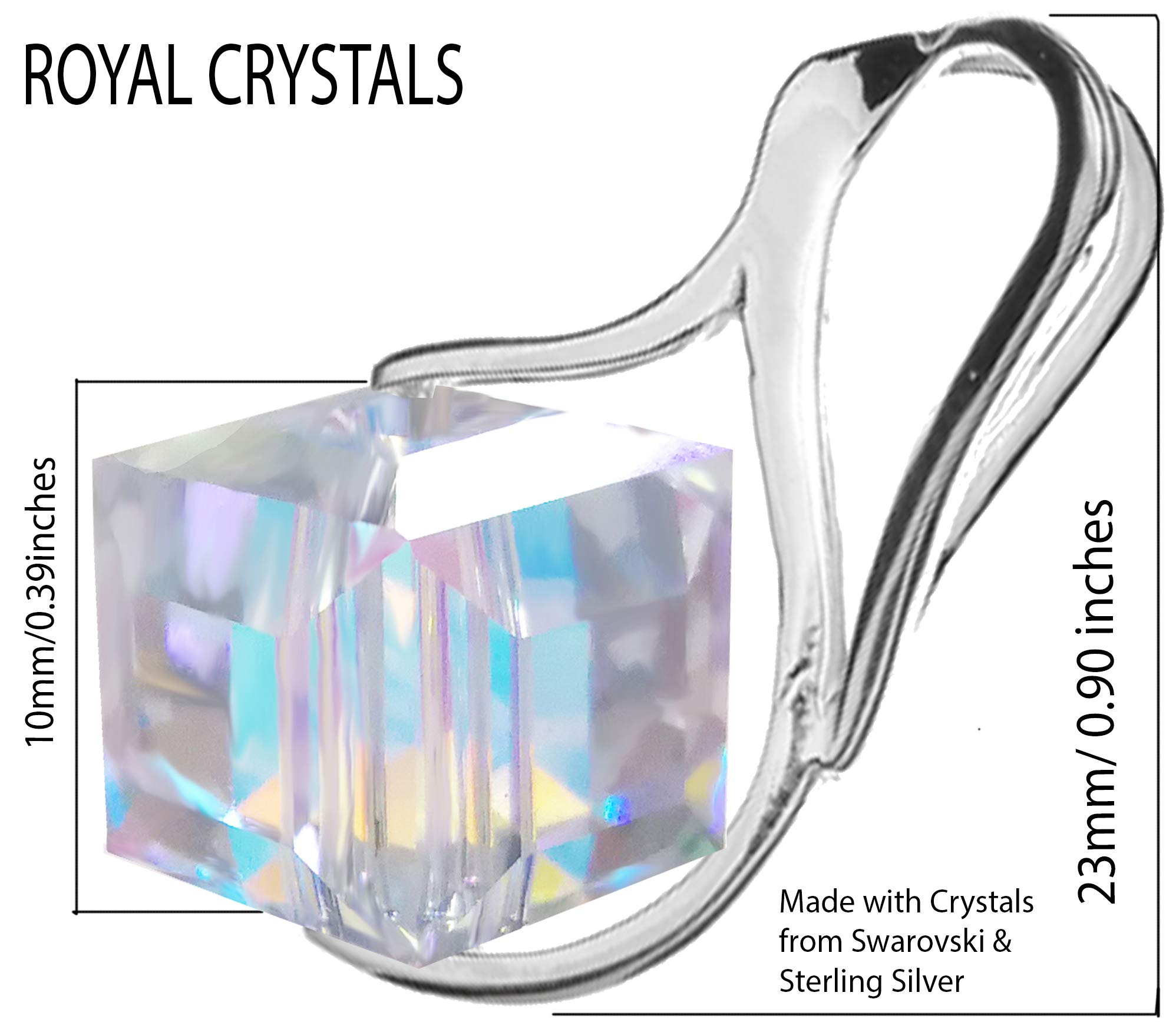 ROYAL CRYSTALS Cube Necklace made with Sterling Silver 925 and Imitation of Crystals Aurora Borealis Charm, 18inches