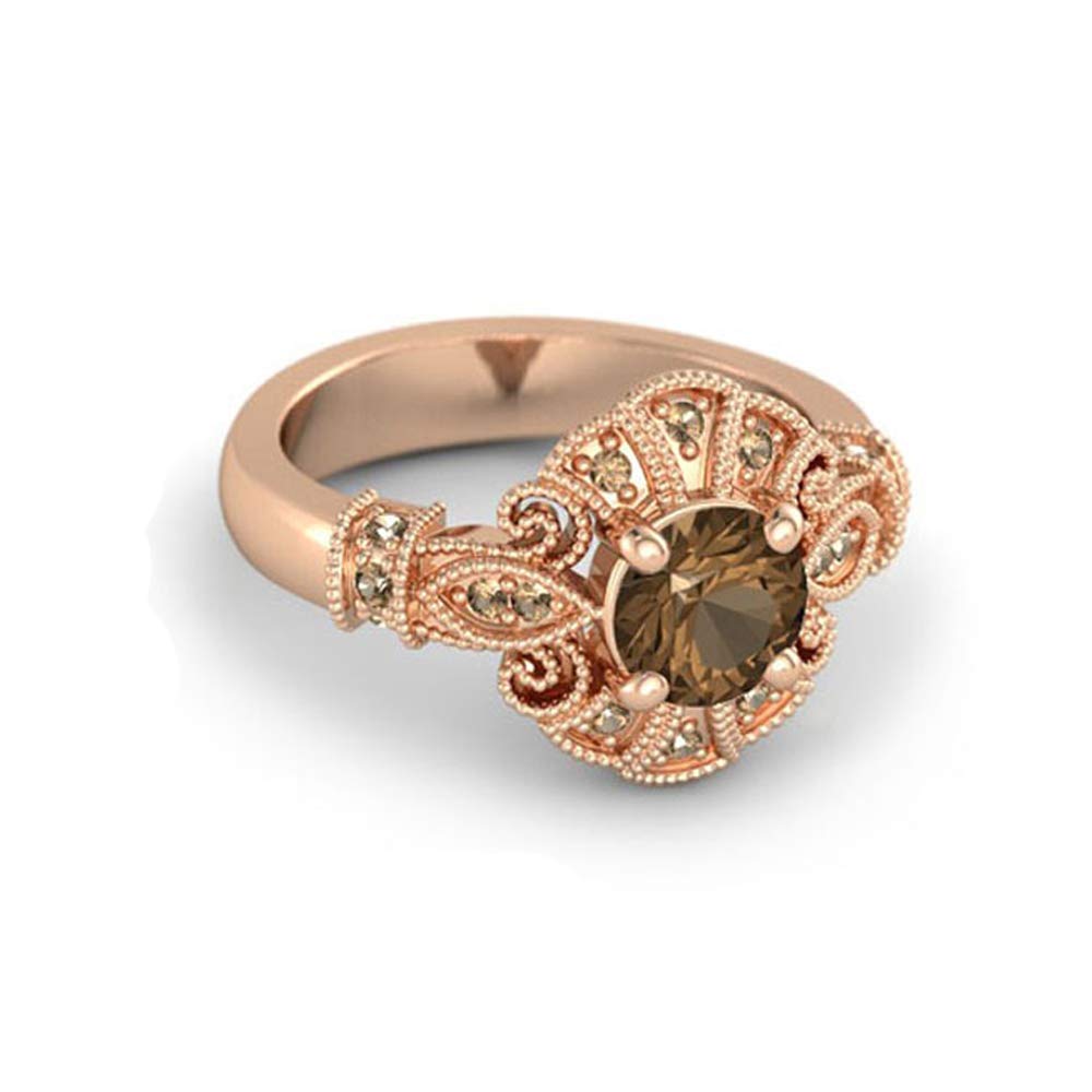 tusakha 14K Rose Gold Plated Smoky Quartz Princess Pocahontas Engagement Ring For Women's