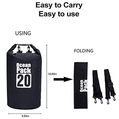 Spozeal Waterproof Black Dry Bag 2L/5L/10L/15L/20L/30L, Ocean Back Pack, Roll Top Sack for Floating, Boating, Fishing, Swimming, Kayaking, Rafting, Camping