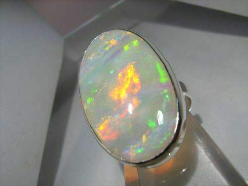 ROSE JEWELRY 925 Silver Ring Woman Man White Fire Opal Moon Stone Wedding Engagement Size6-10 (6)