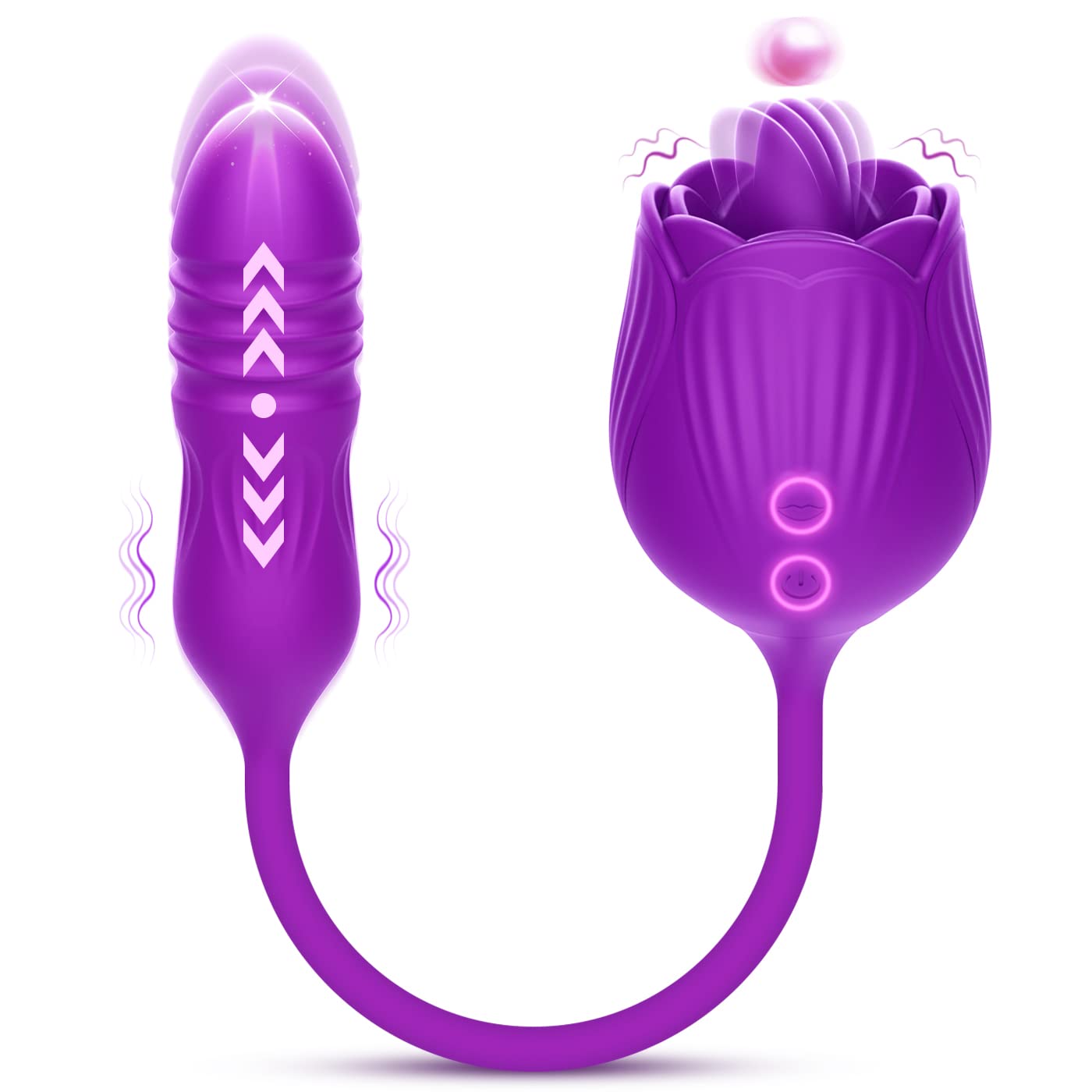 Rose Sex Stimulator for Woman, Tongue Licking Rose Toy Thrusting Anal Butt Plug with 4 * 10 Modes, Vlatne 4 in 1 Clitoral Vibrator Nipple Susker, Adult Sex Toys & Games, Sex Toys for Women PleasureâŚ