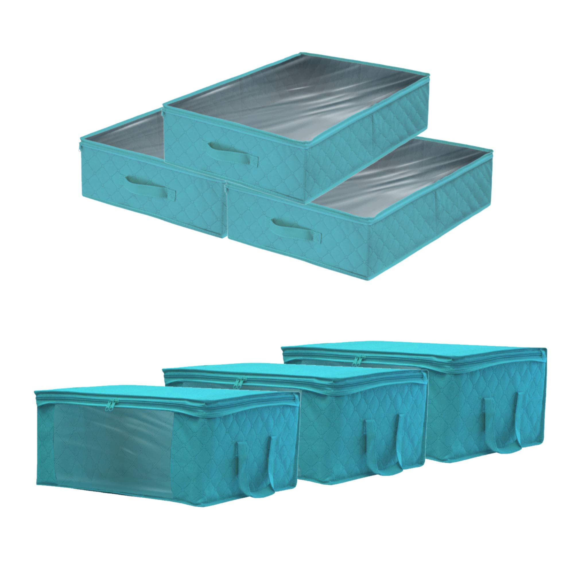 Sorbus Foldable Storage Bag Organizers, Large Clear Window & Carry Handles, Great for Clothes, Blankets, Closets, Bedrooms, and More (6-Pack, Aqua)