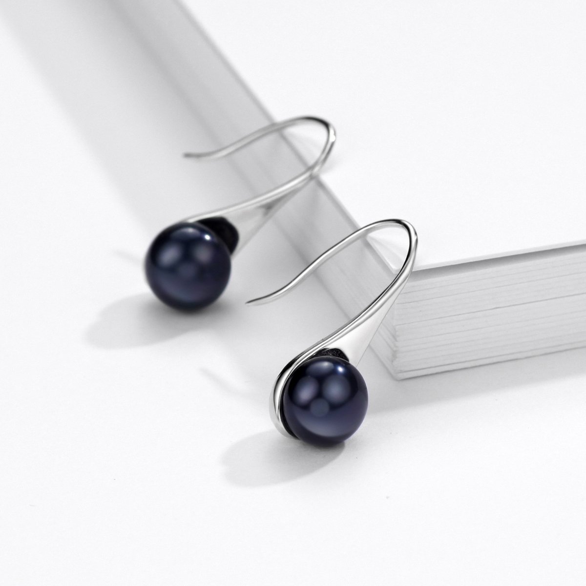 S925 Sterling Silver Freshwater Cultured Pearl Dangle Drop Earrings for Women AAA+ Quality 8mm Black Pearl Women's Earrings