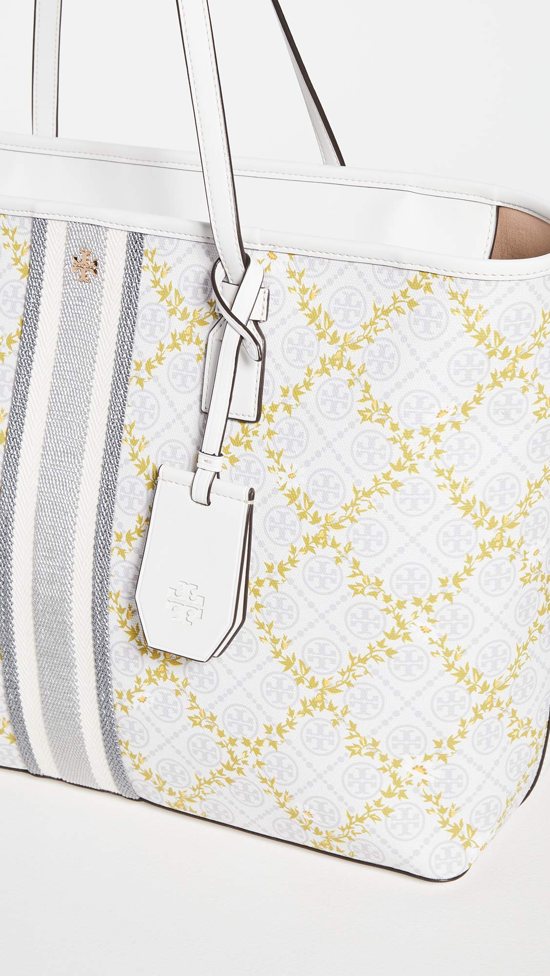 Tory Burch Women's T Monogram Floral Vine Top Zip Tote, New Ivory, One Size