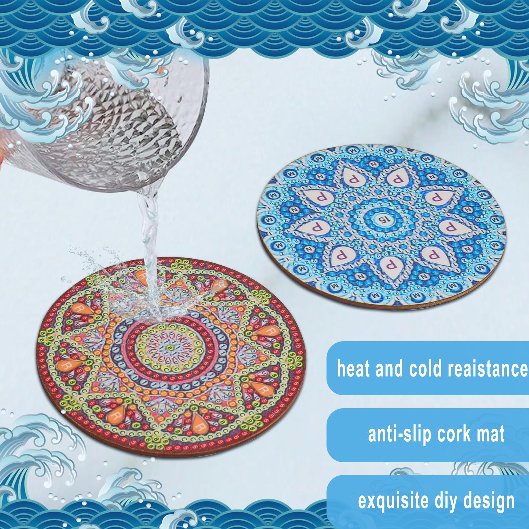 SEL 10Pcs Diamond Painting Coasters Kit, DIY Diamond Art Coasters Kits Mandala Diamond Painting Coasters with Holder, DIY Art for Beginners, Kids Adults