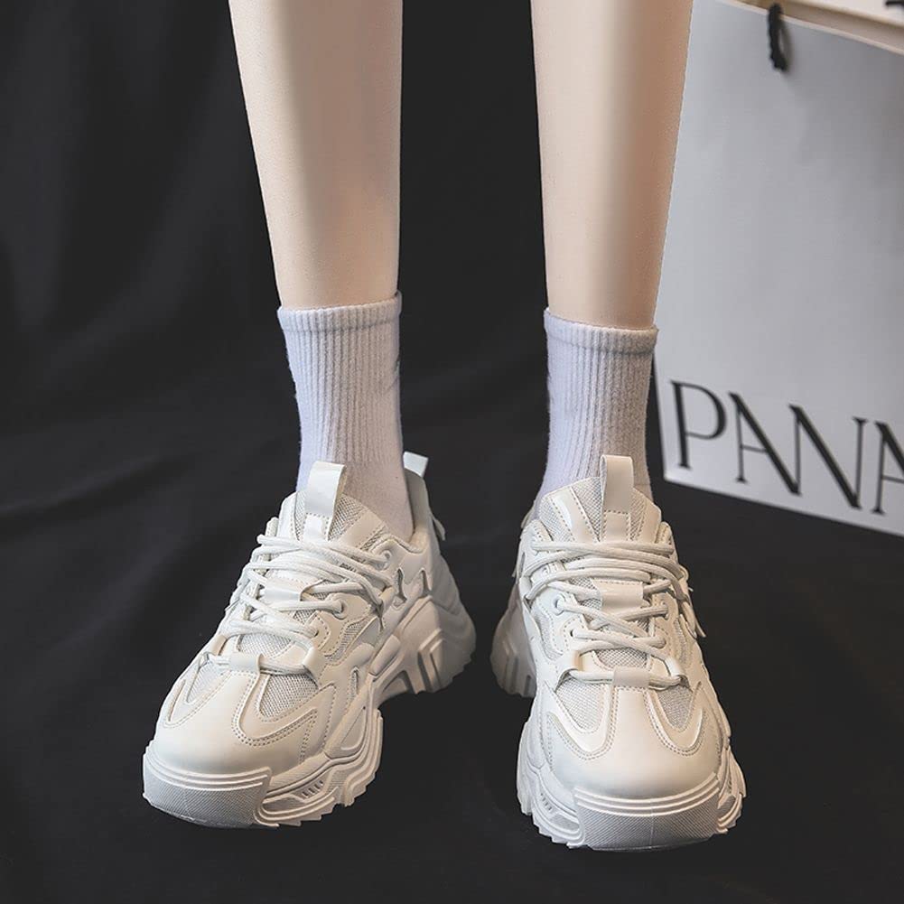 VV87 Women's Fashion Sport Breathable Mesh Platform Sneakers Casual Running Walking Shoes Size 6 White