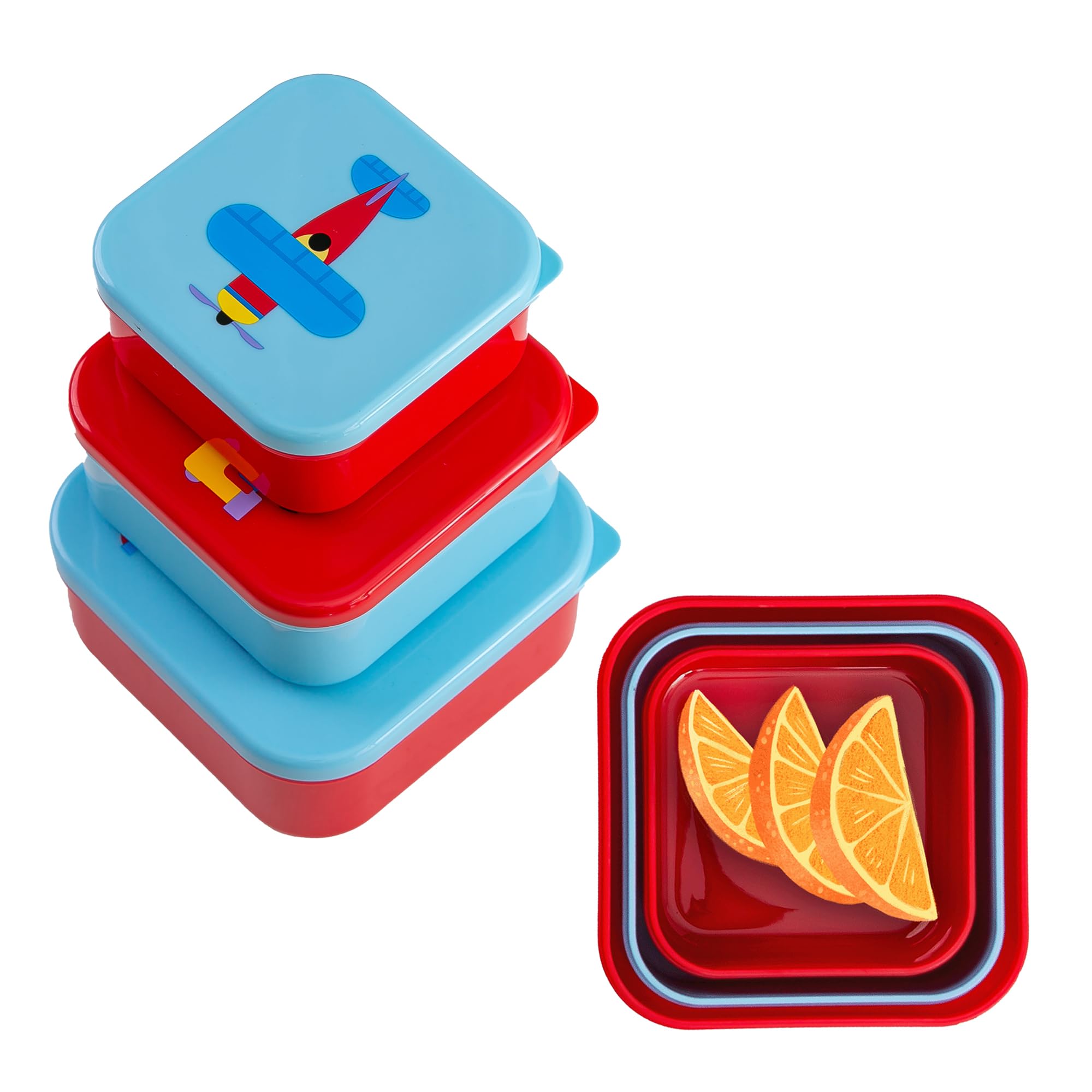 Wildkin Clip-In Lunch Box and Nesting Snack Container Bundle with Ice Pack and 16 Oz Water Bottle: Your Complete Mealtime Companion (Trains, Planes & Trucks)