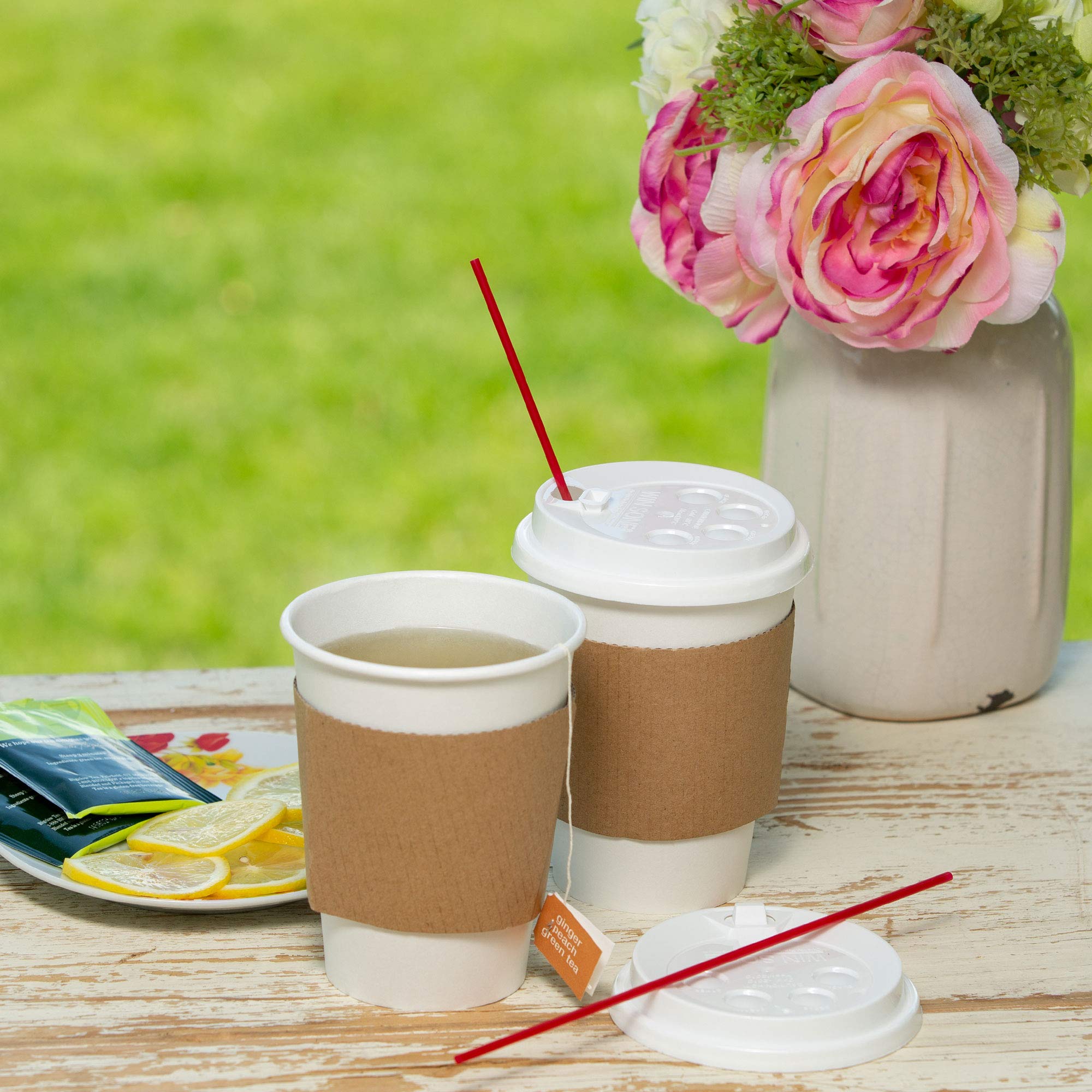 SafeWare White Coffee Cup Set - 100 Pack Disposable Coffee Cups with Lids 12 oz, Perfect for Hot Beverages, Expresso, Latte, Tea, Hot Chocolate, Includes Stirrers and Sleeves, To-Go Design