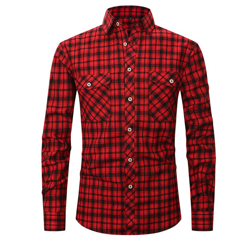 Shirts for Men Causal Plaid Double Pocket Shirts Long Sleeve Spring Autumn Flannel Social Dress Shirt M512 K S