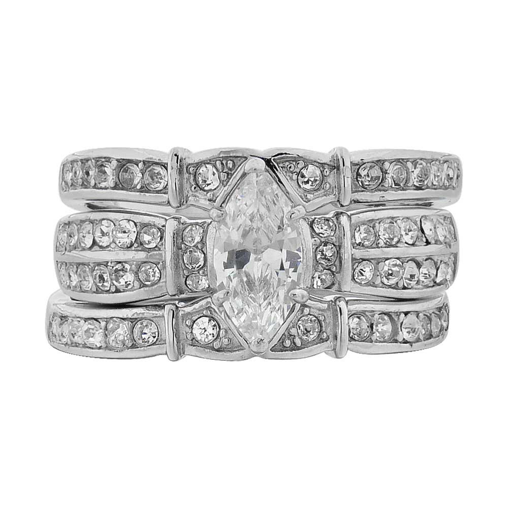 Stainless Steel Cubic Zirconia Wedding Ring Set Marquise Style for women's size 6