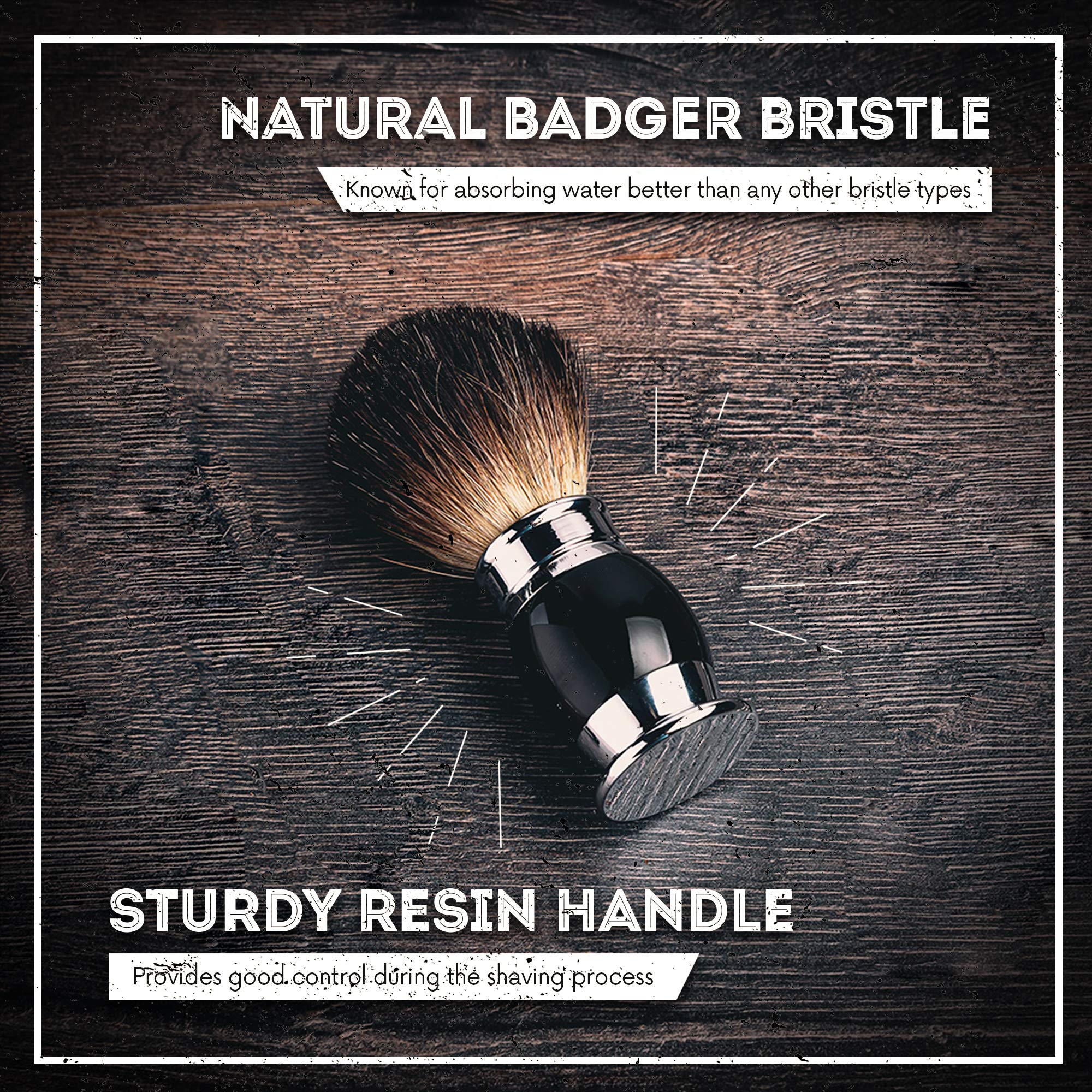 Shaving Brush Set - Professional Shaving Brush with 100% Pure Badger Bristles -Black Resin Handle - Solid Chrome Shaving Brush Stand for Wet Shave