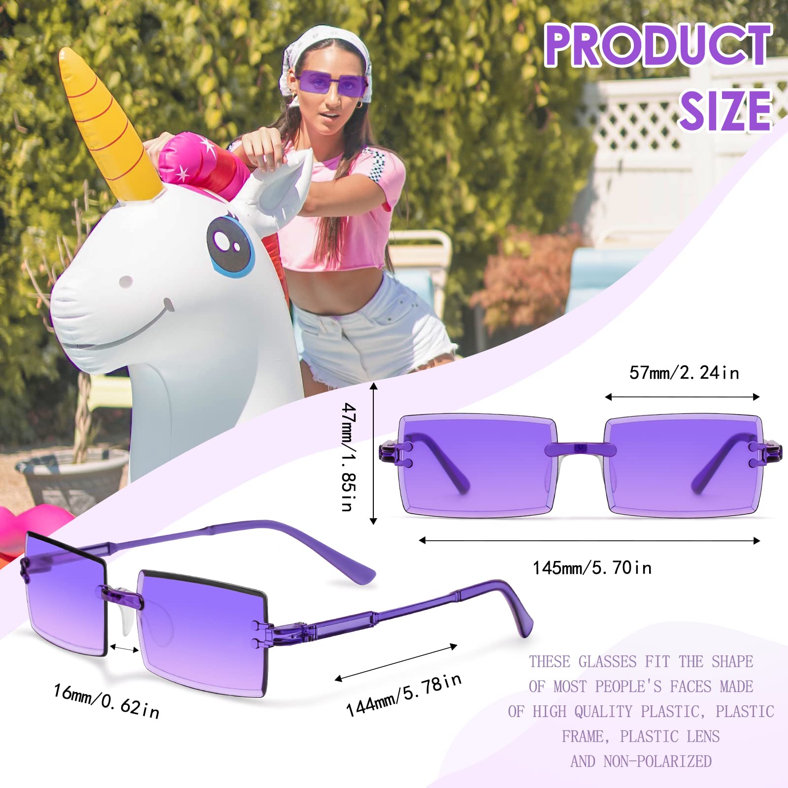 YDAOWKN 8 Pairs Rimless Sunglasses Rectangle Rimless Glasses Clear Candy Color Glasses Suitable for Birthday Party Halloween
