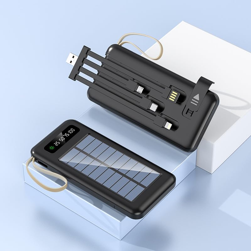 Solar Power Bank, Portable Charger, 20000mAh External Backup Battery Charger, Fast Charging Solar Panel & USB Charging, with line & Light