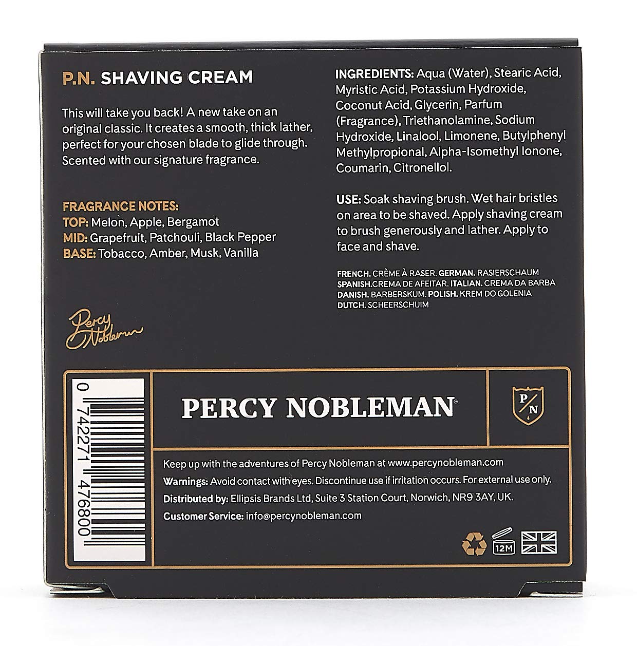 Shaving Cream By Percy Nobleman, Premium Quality Shave Cream 100g
