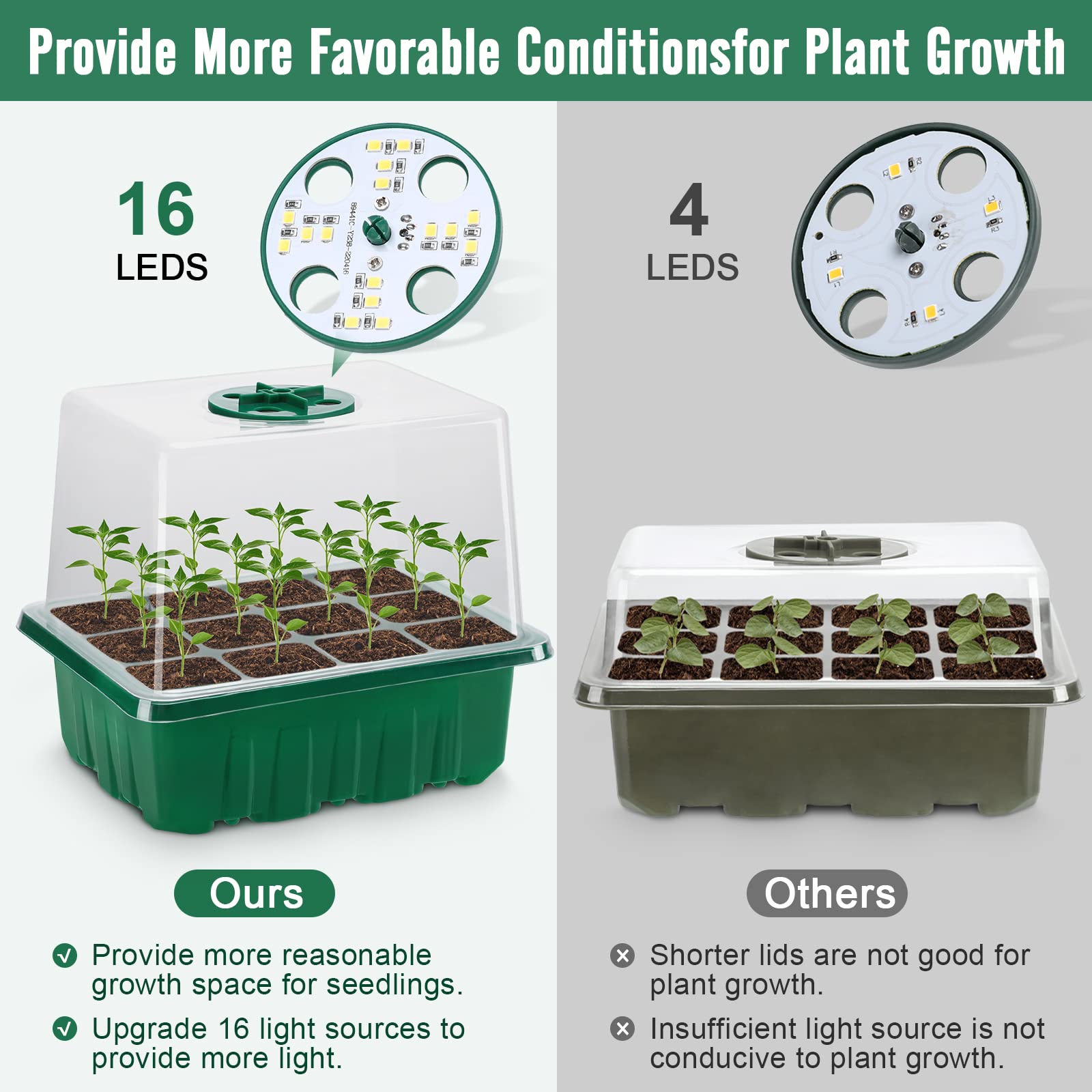 Seed Starter Tray with Grow Light丨5 Pcs Seed Starter Kit (12 Cells Per Tray) with 78in Timing Controller Adjustable Brightness and Humidity丨Indoor Gardening Plant Trays for Flowers, Vegetables, Fruits
