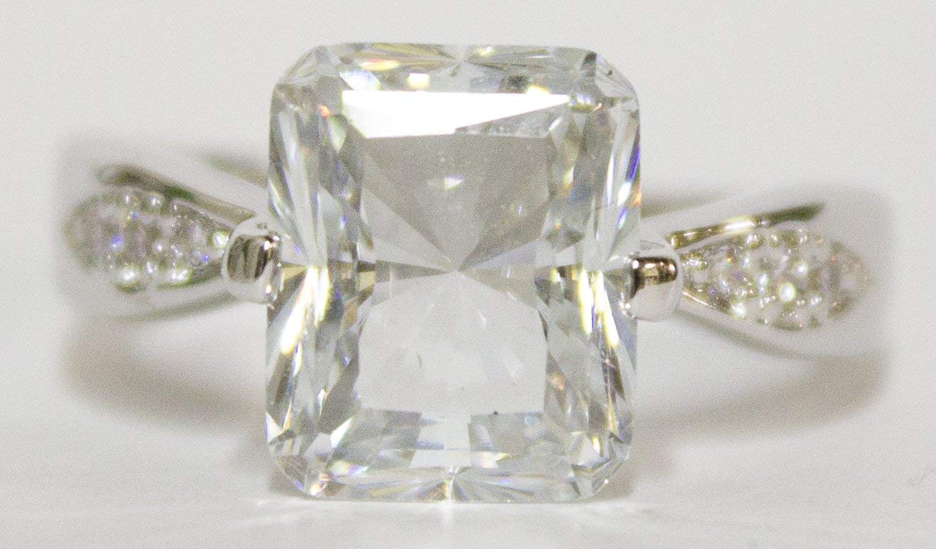 RS Covenant Women's Rhodium Plated Dress Ring Large Emerald Cut CZ 117 (9)